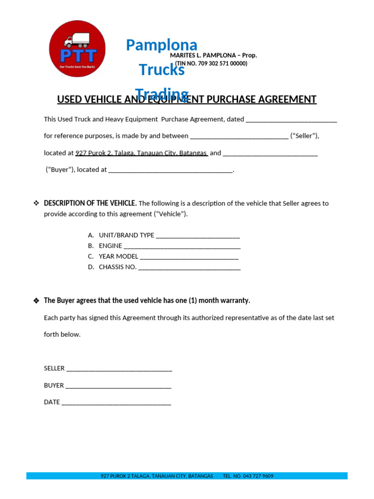 Used Vehicle Purchase Agreement | PDF