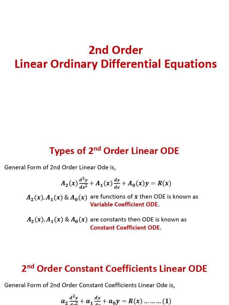L1 2nd Order Linear ODE | PDF | Ordinary Differential Equation ...