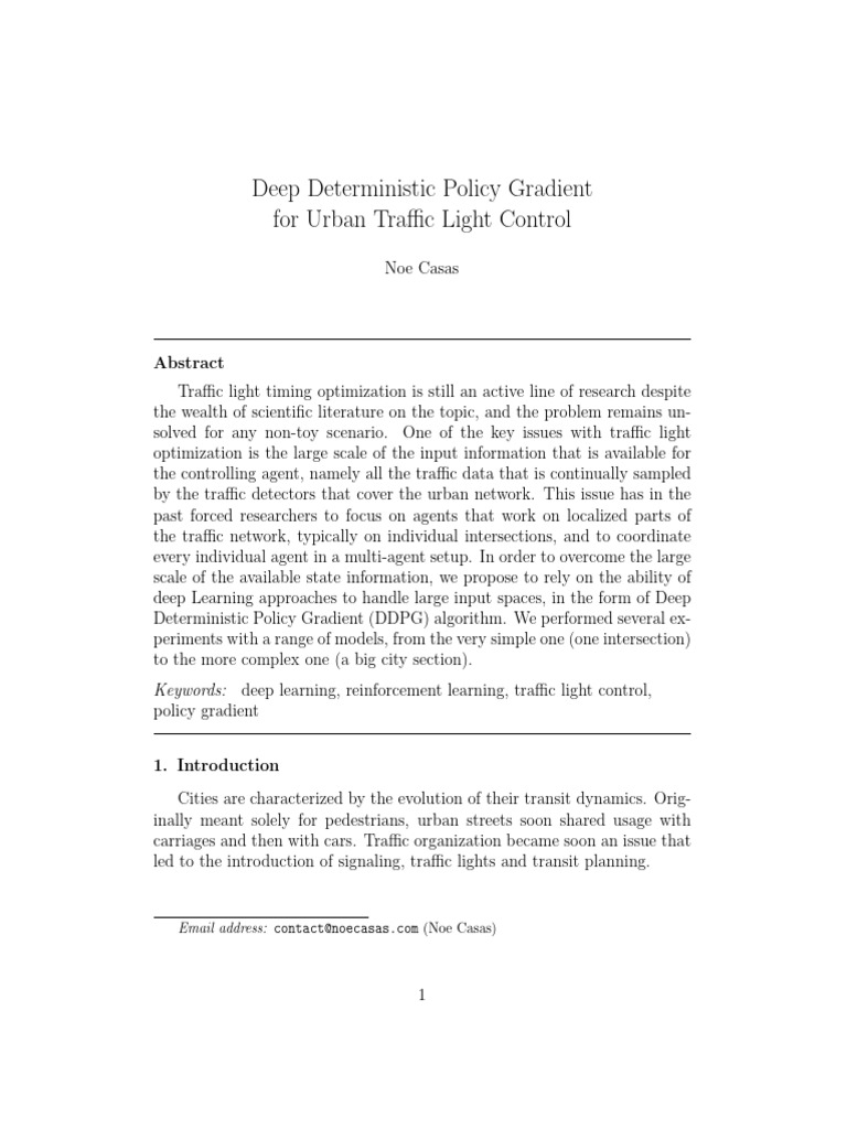 Deep Deterministic Policy Gradient For Urban Traffic Light Control ...