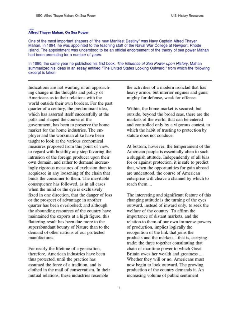 Sea Power and American Expansion | PDF | Alfred Thayer Mahan | The ...