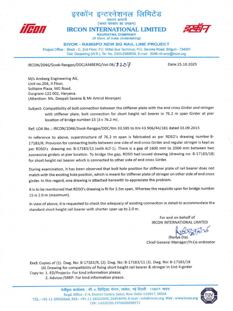 Letter - No Vol - 06 2207 Reg Compatibility of Bolt - Amberg | PDF