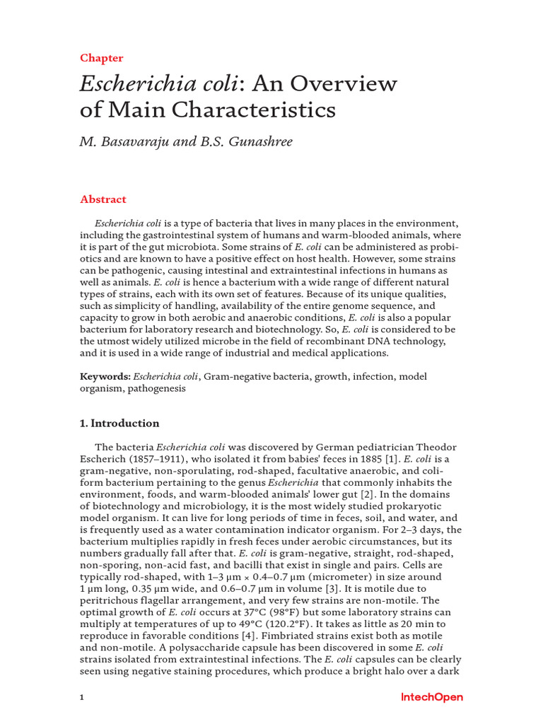 Overview of Escherichia coli Characteristics | PDF | Escherichia Coli ...