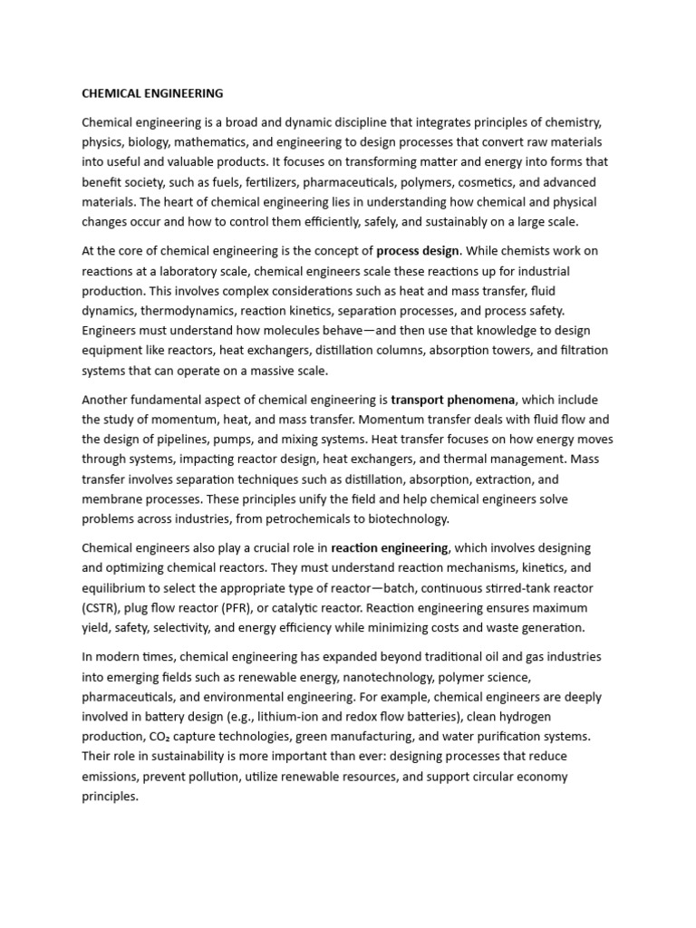 Overview of Chemical Engineering Principles | PDF | Chemical ...