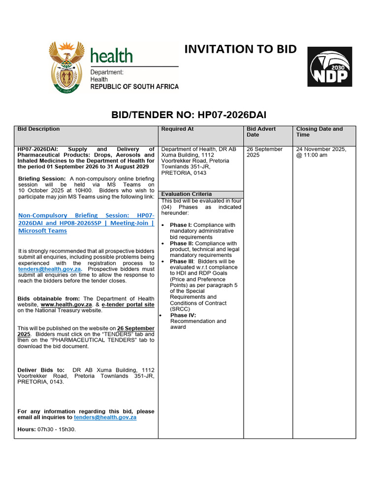 HP07 2026DAI Invitation To Bid Notice For NDOH Website 26 September ...