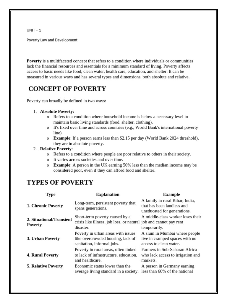 Understanding Poverty: Types and Dimensions | PDF | Cost Of Living ...