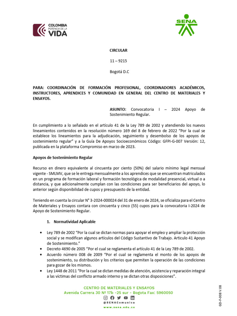 7. CIRCULAR CONVOCATORIA I - 2024 APOYO DE SOSTENIMIENTO REGULAR.PDF 01-MAIL-Anexos Respuestas ...