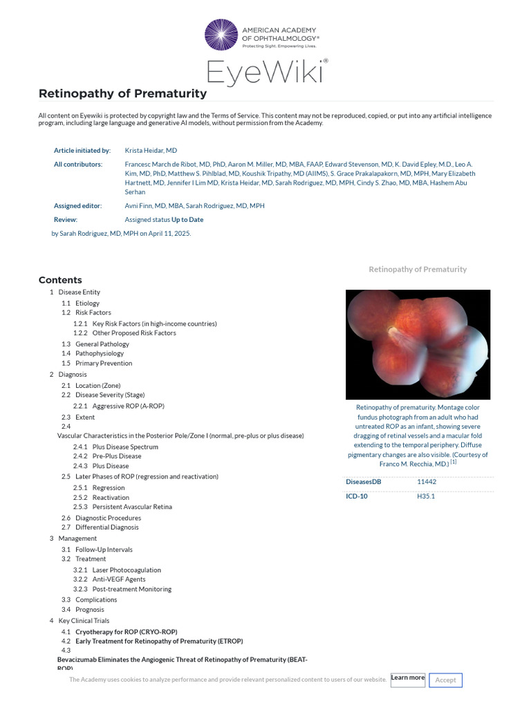 Retinopathy of Prematurity - EyeWiki | PDF | Diseases And Disorders ...