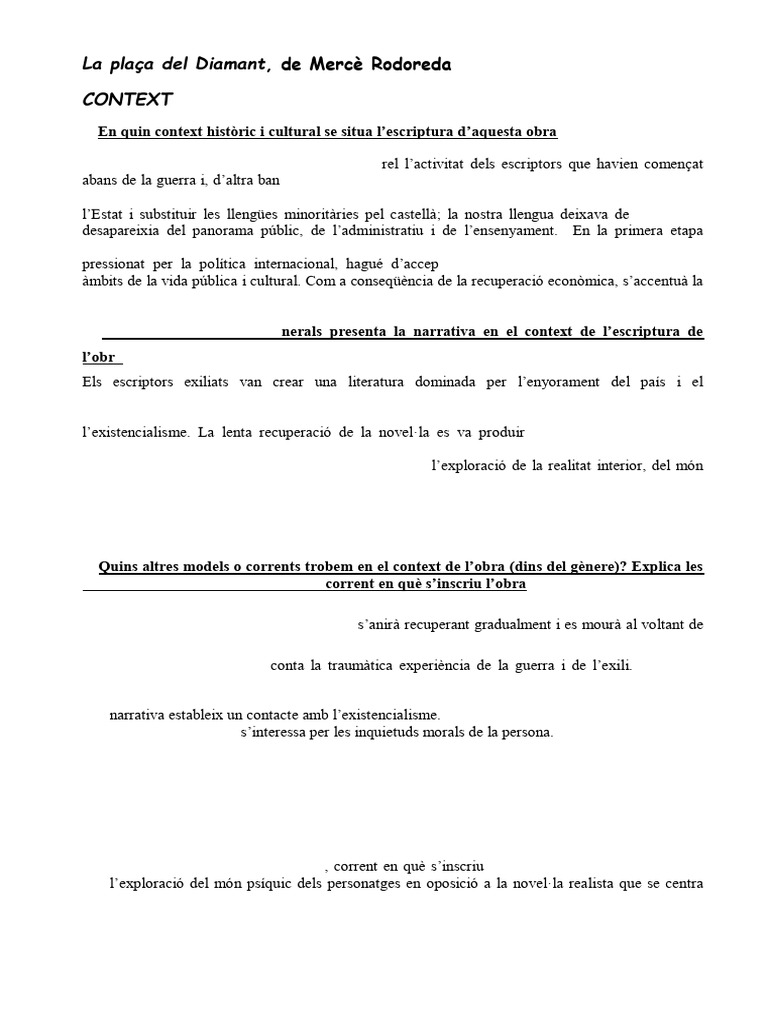 Contextualització de La Plaça Del Diamant | PDF