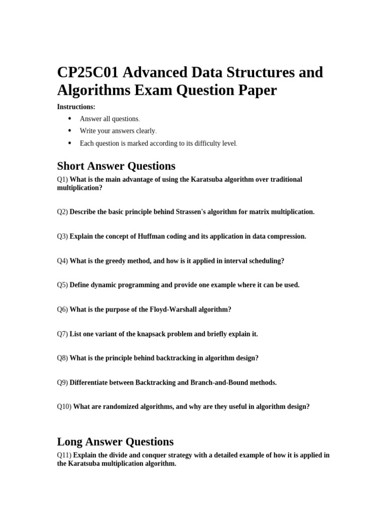 Quiz Worksheet Generator-Advanced Data Structures and Algorithms Exam ...