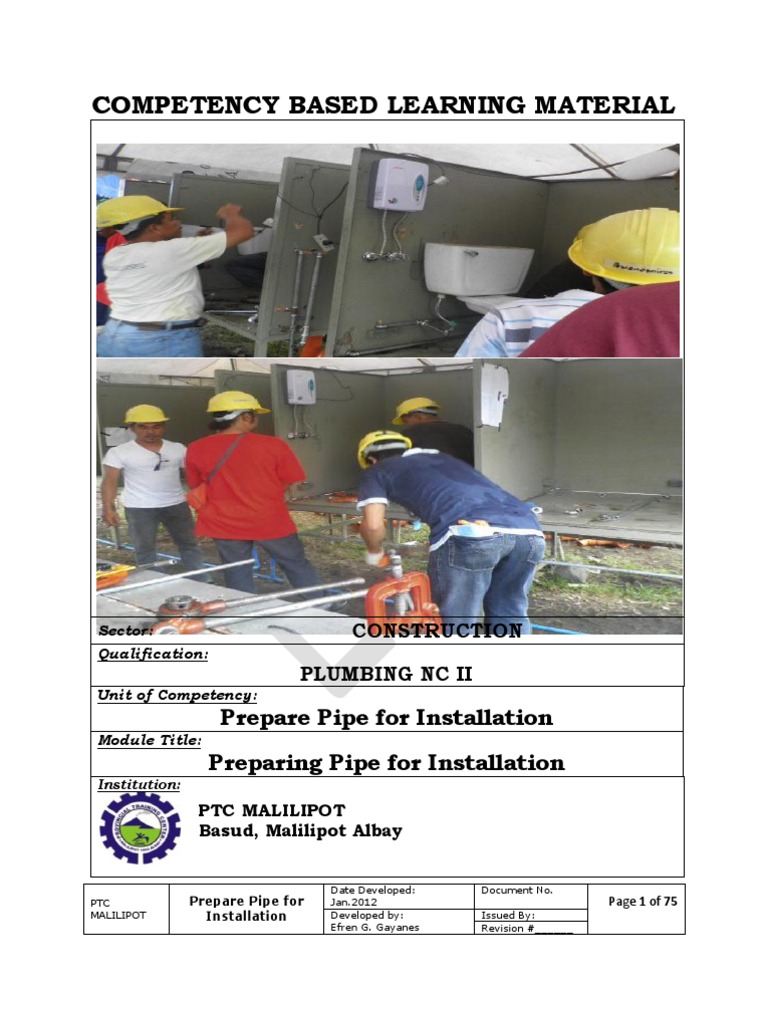 Competency Based Learning Material | PDF | Plumbing | Hammer