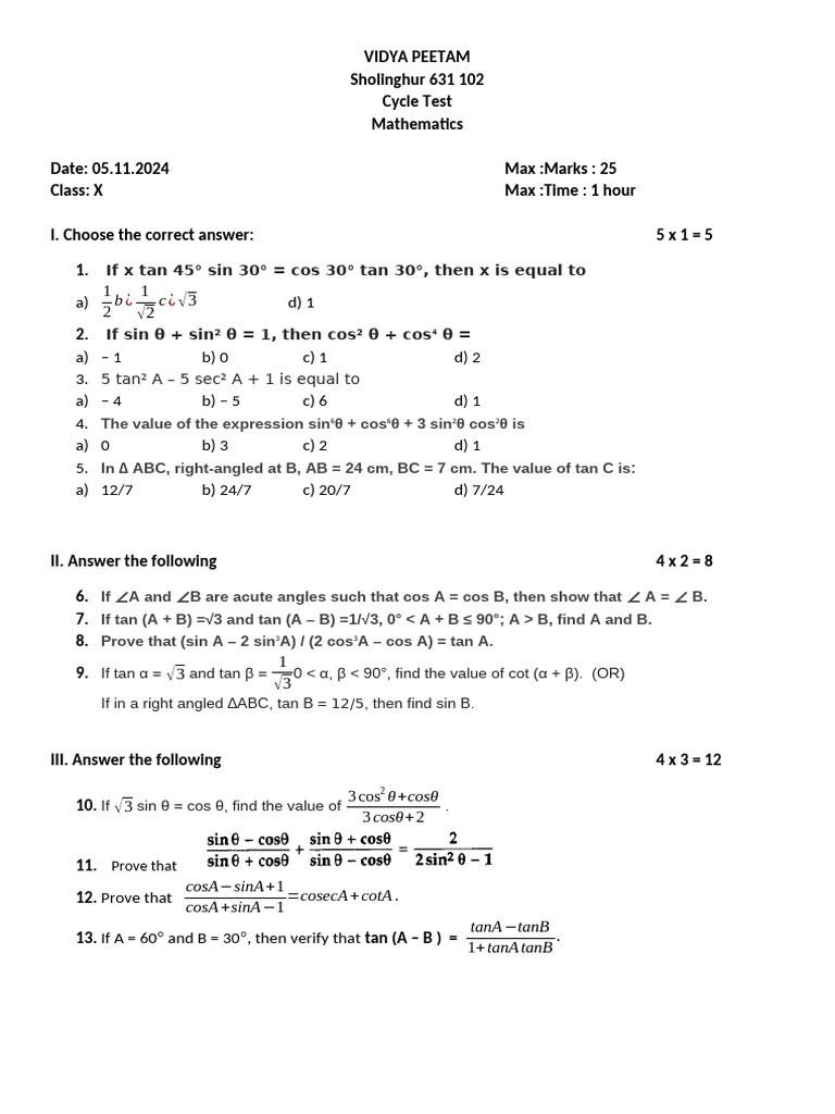 Cycle Test g10 | PDF | Angle | Chess Theory