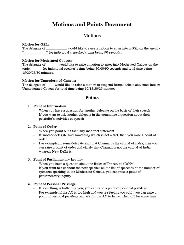 Guide to Motions and Points in Debate | PDF