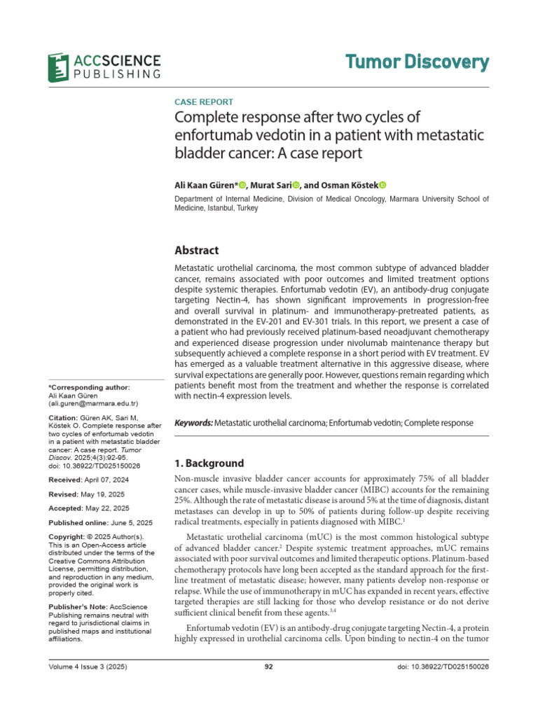 Complete response after two cycles of enfortumab vedotin in a patient ...