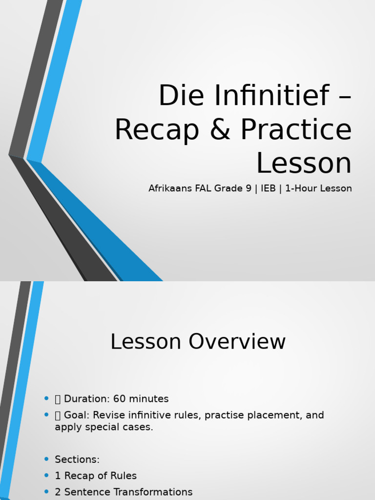 Die Infinitief Part 2 Recap and Practice | PDF