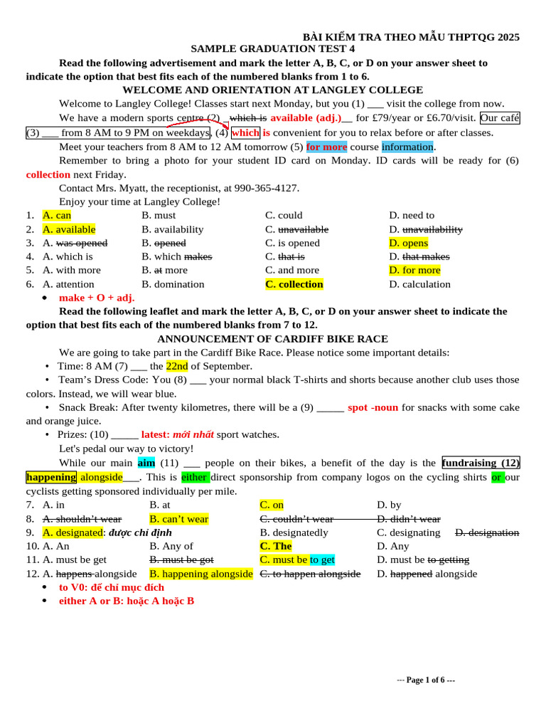 Sample Graduation Test 4 - 2025 Format-12A3 | PDF | Mental Health