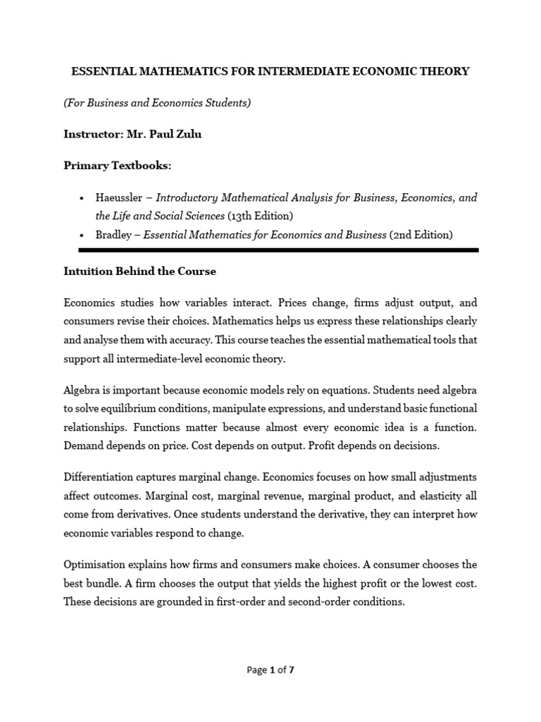 Essential Math for Economics Students | PDF | Economics | Mathematics