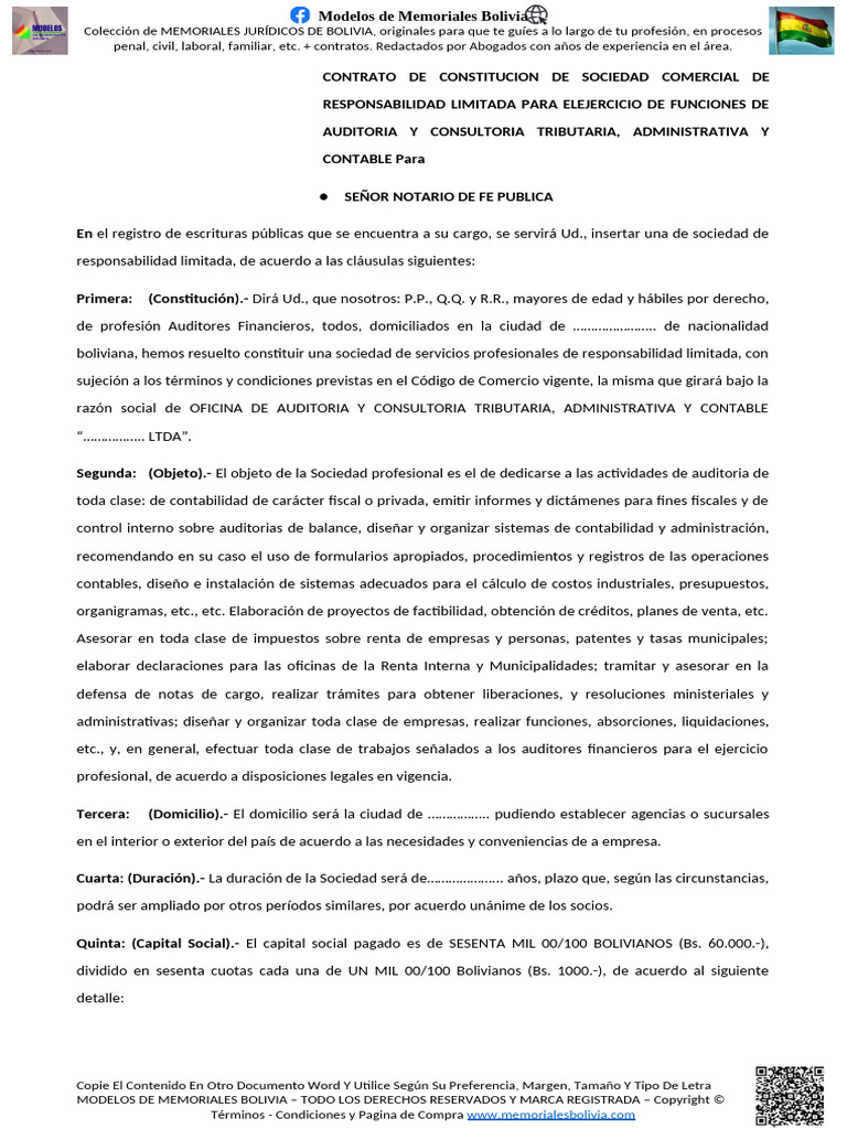 121-Cont. de Consti. de Soc. Comercial SRL | PDF | Auditoría | Contabilidad