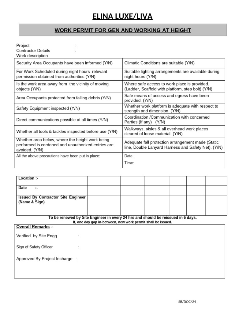 Work Permit For Gen & Working at Height | PDF | Safety