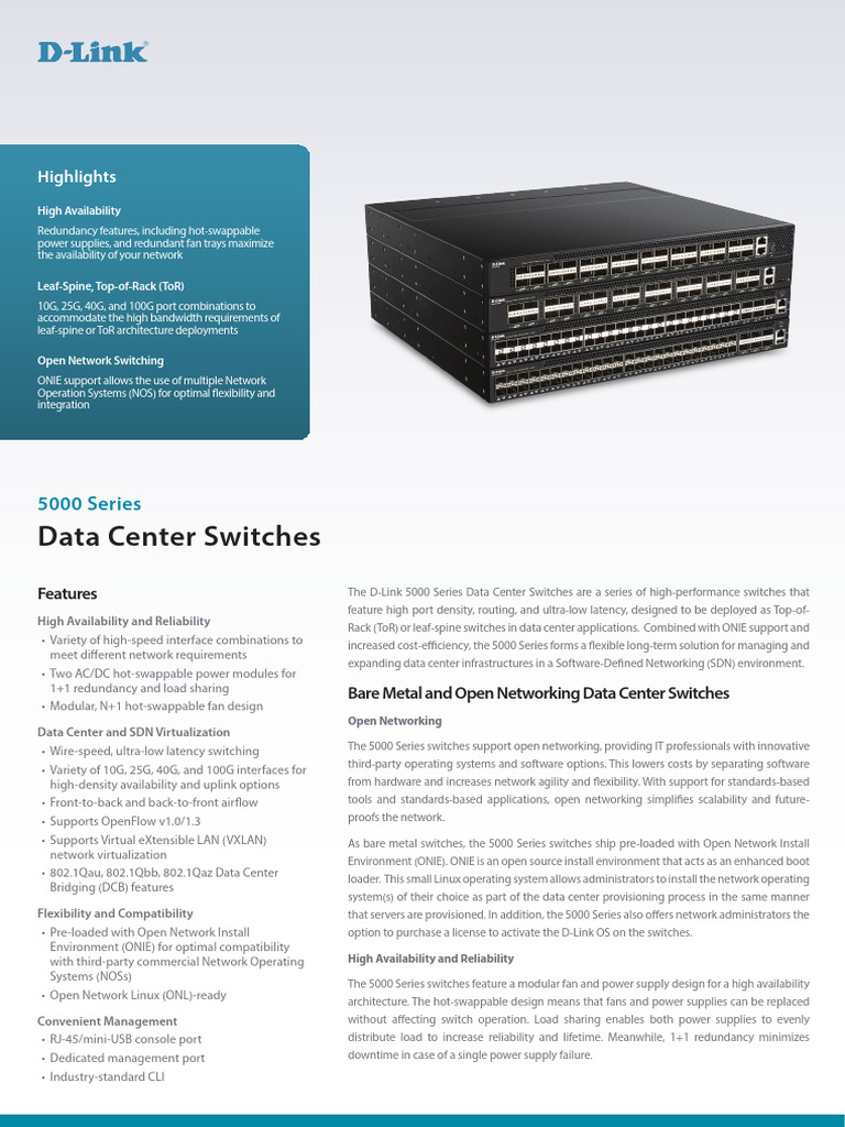 D-Link 5000 Series Data Center Switches | PDF | I Pv6 | Computer Network