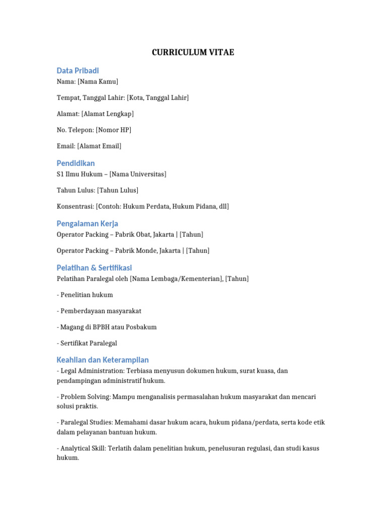 CV SH Paralegal Lengkap | PDF