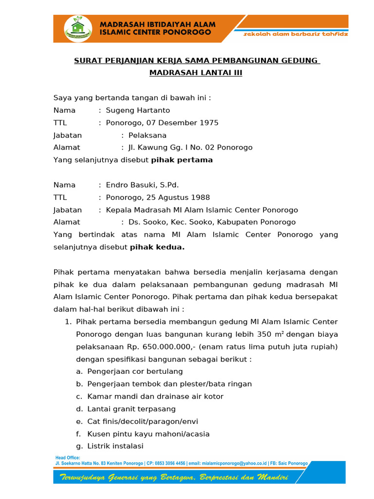 Surat Perjanjian Dengan Pak Sugeng | PDF