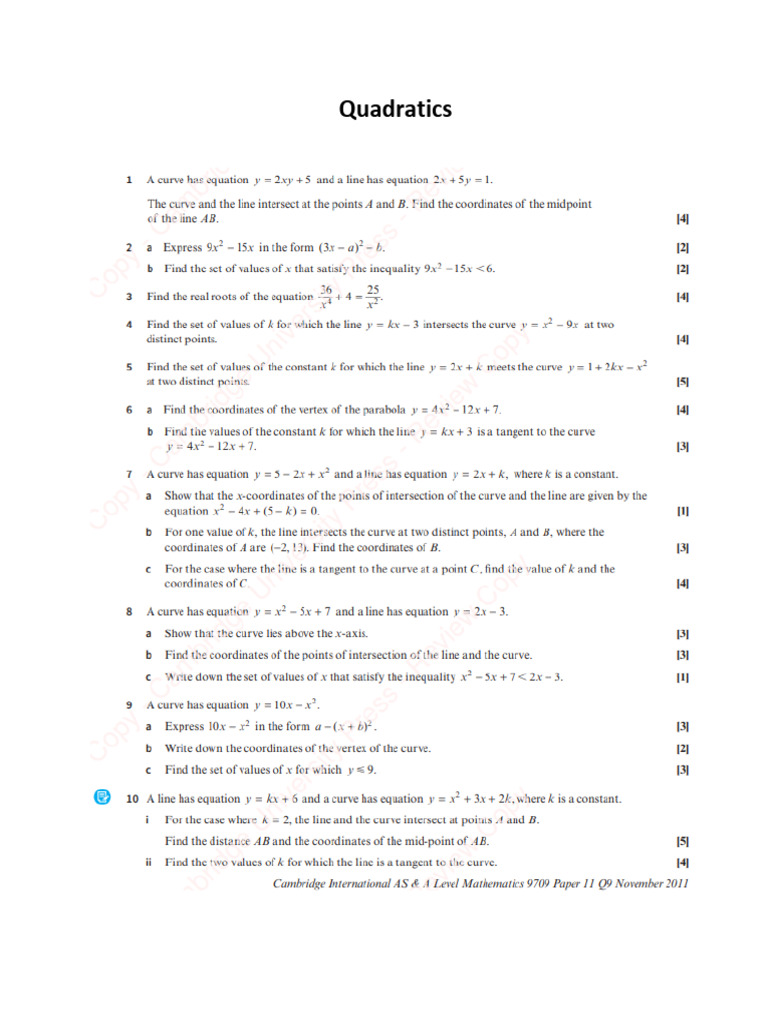 Quadratics (As Worksheet) | PDF