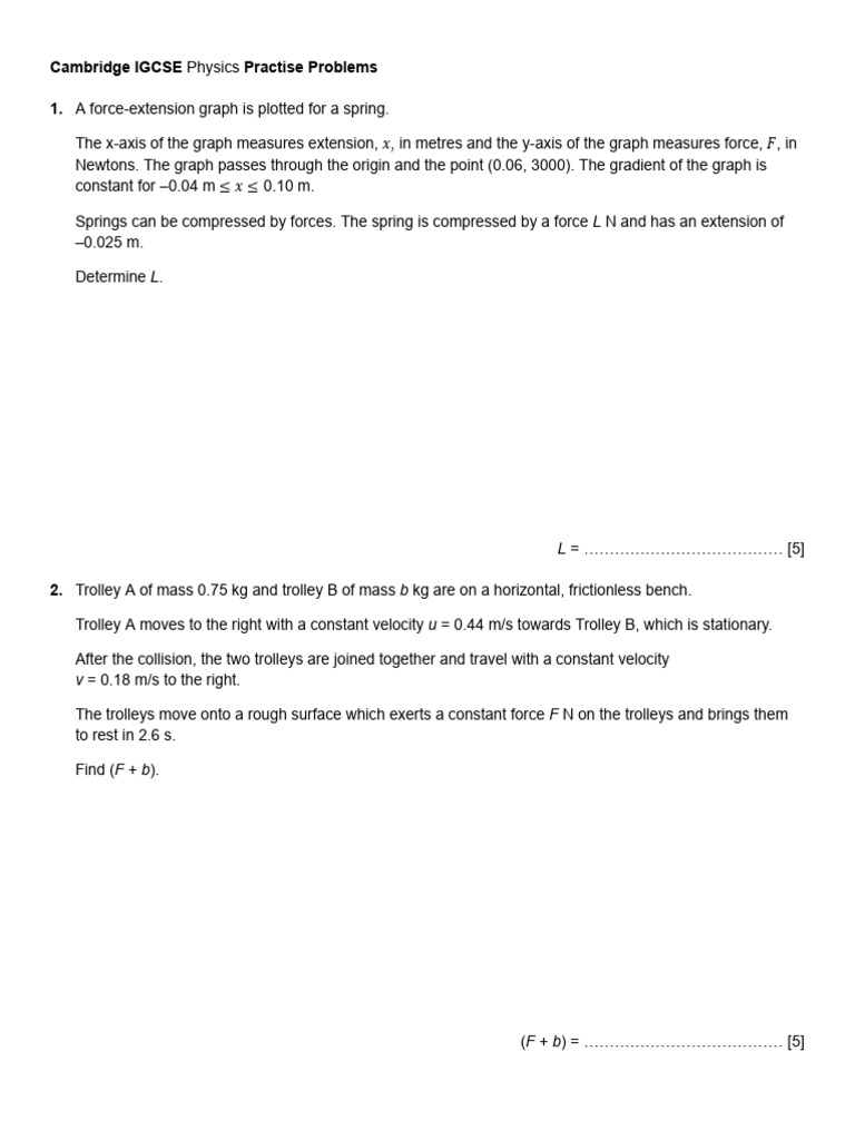 IGCSE Physics: Practise Questions | PDF | Force | Applied And Interdisciplinary Physics