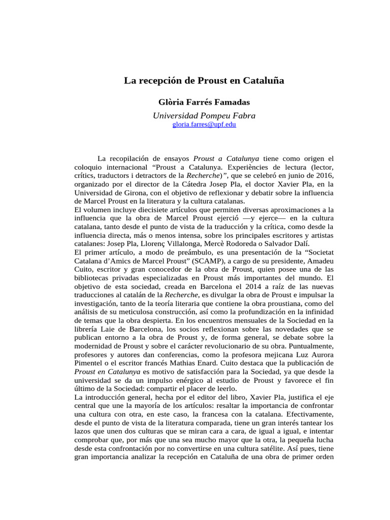 Proust y su Influencia en Cataluña | PDF | Marcel Proust | Traducciones