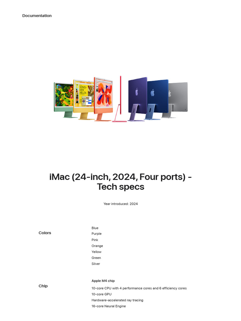 2024 iMac 24-inch Tech Specs Overview | PDF | Apple Inc. | Decibel