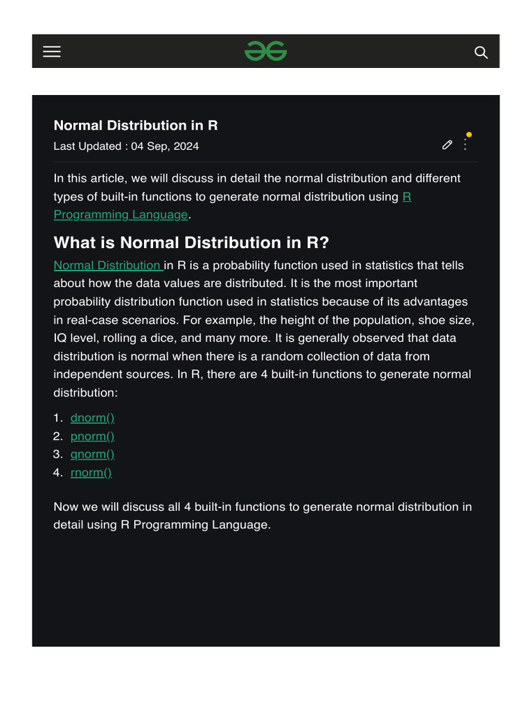 Normal Distribution in R - GeeksforGeeks | PDF | Normal Distribution ...