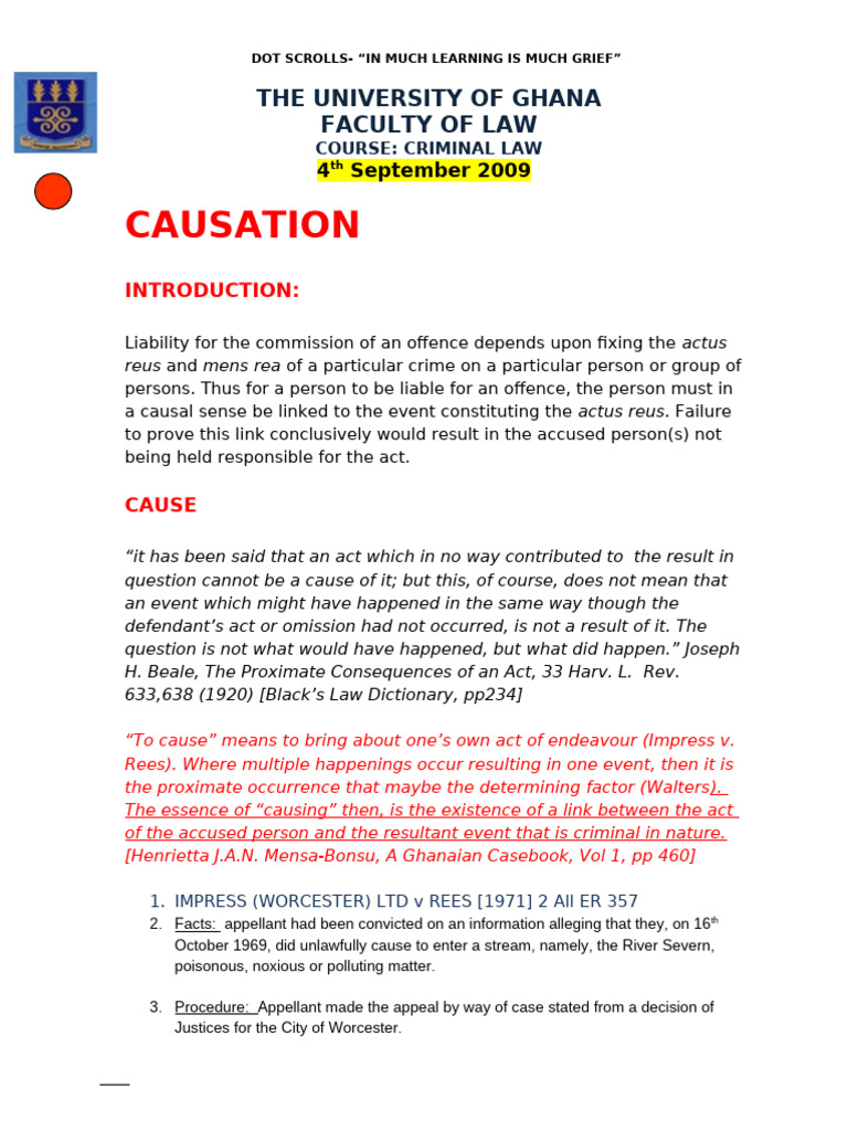 Causation 1 - 4th September | PDF | Causation (Law) | Mens Rea