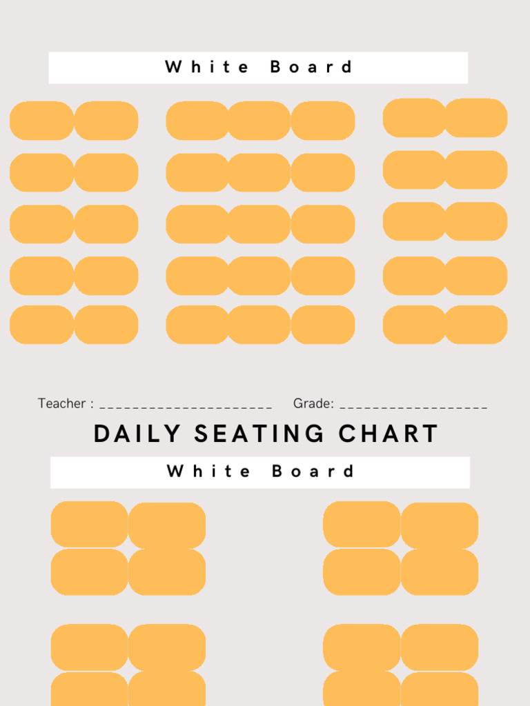 Yellow and Grey Daily Seating Chart Printable Worksheet | PDF