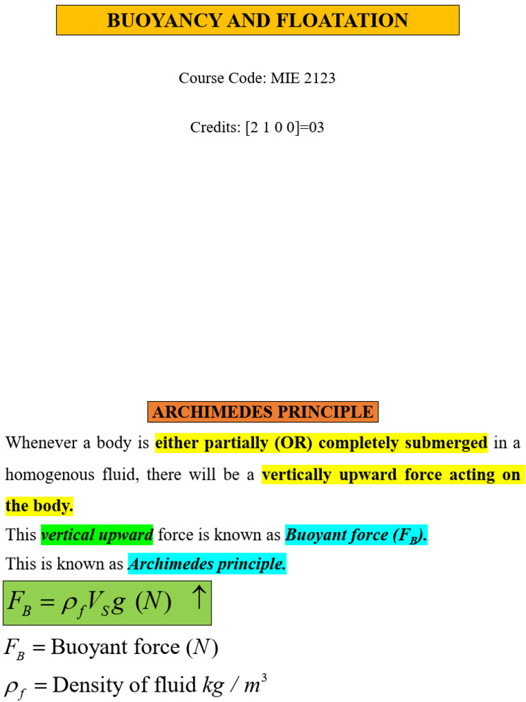 Buoyancy and Floatation | PDF | Buoyancy | Physical Quantities