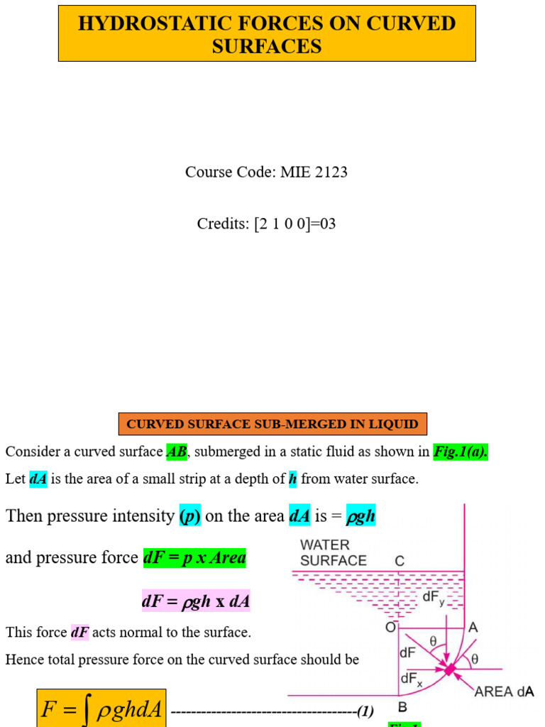 2.3 - Hydrostatic Forces On Curved Surfaces | PDF | Force | Area