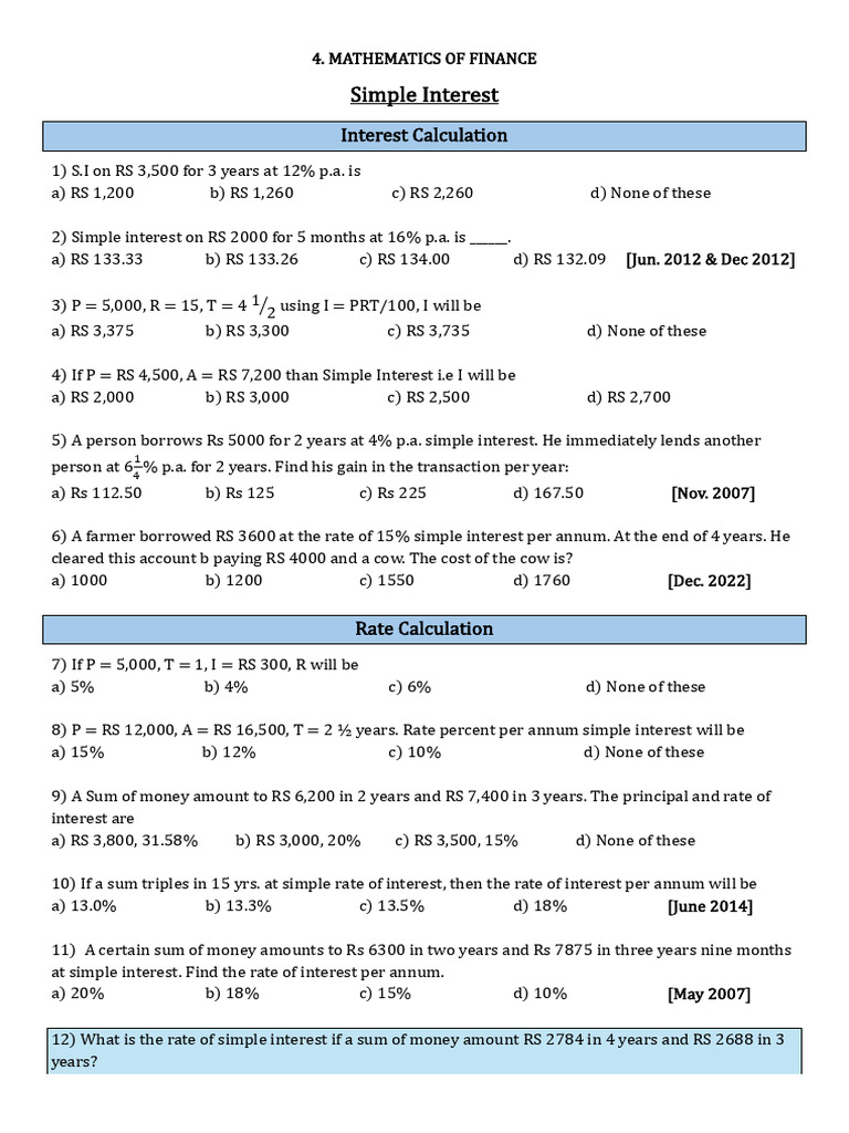 Simple Interest Calculations Guide | PDF | Interest | Compound Interest