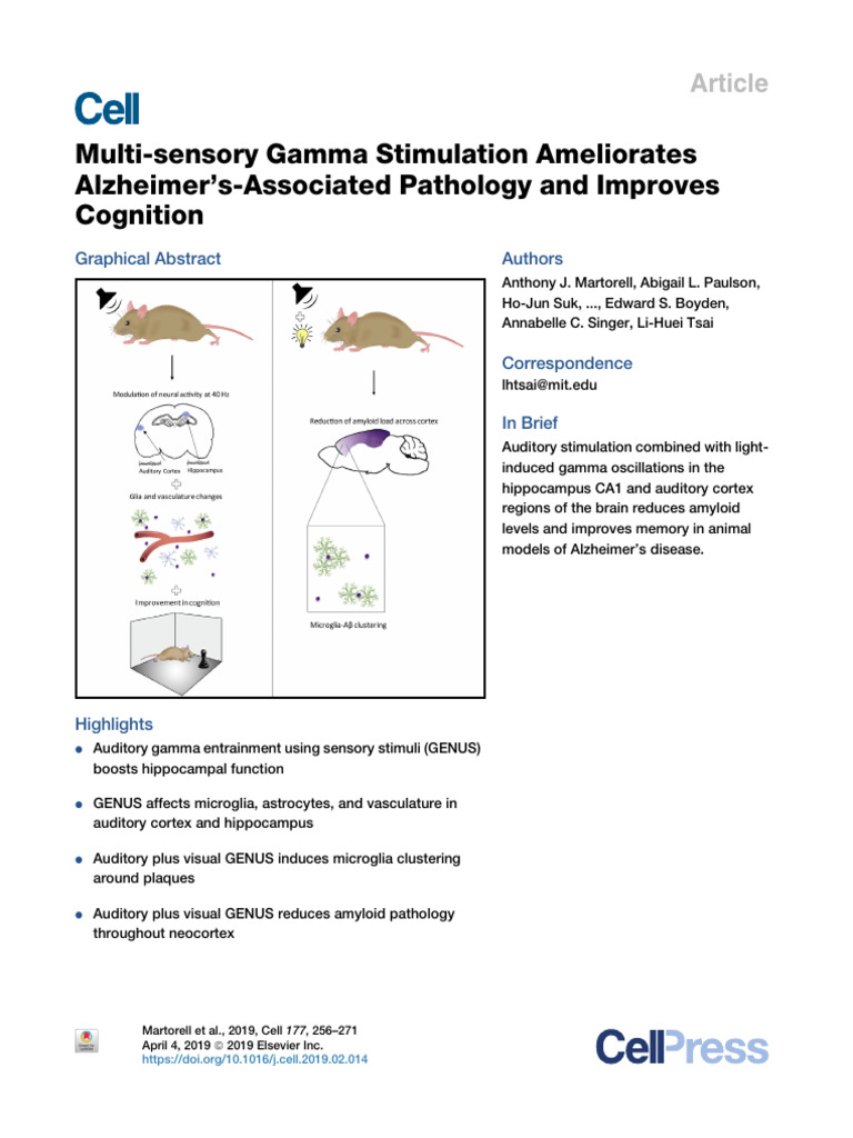 Multi-Sensory Gamma Stimulation Ameliorates Alzheimer's-Associated ...