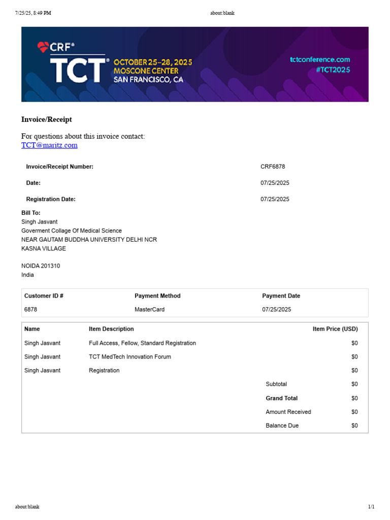 Invoice Receipt for TCT MedTech Forum | PDF