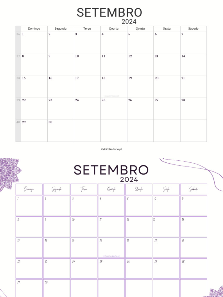 Calendário Setembro 2024 Imprimir (Brasil) - VidaCalendaria - PT | PDF
