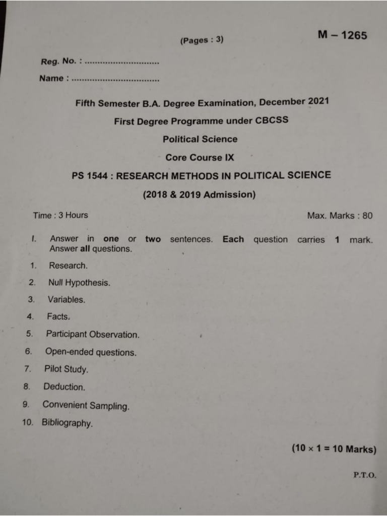 RESEARCH METHODS IN POLITICAL SCIENCE Question | PDF