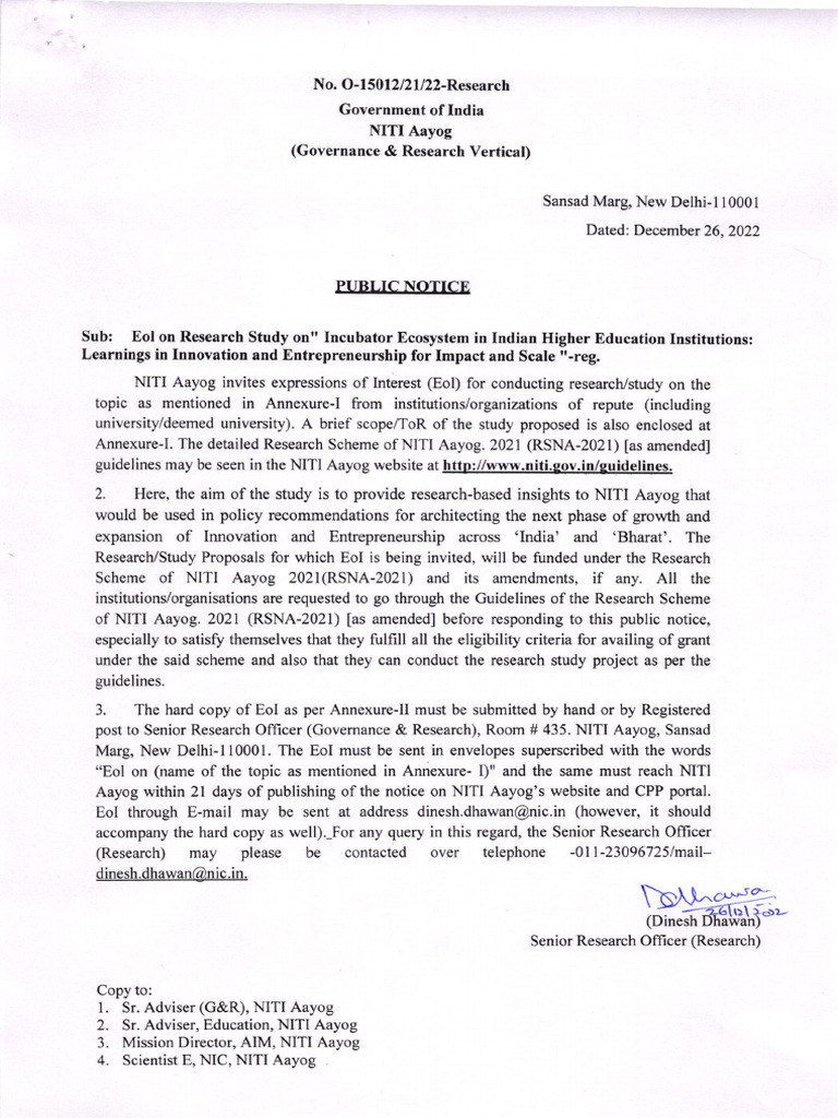 EOI RS Incubator Ecosystem in Indian Higher Education Institutions ...