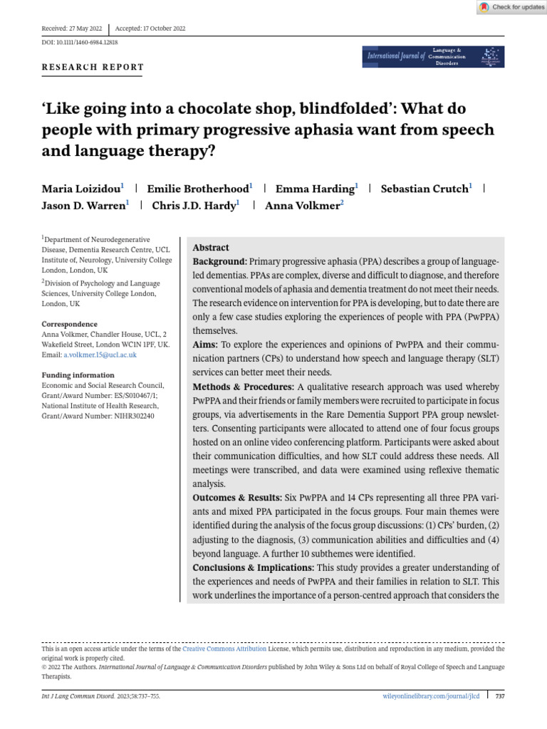 Intl J Lang Comm Disor - 2022 - Loizidou - Like Going Into A Chocolate ...