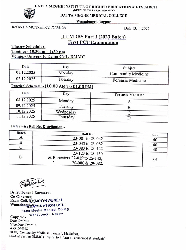 Final MBBS Part I 2024 Batch Practical Time Table s25-26 | PDF