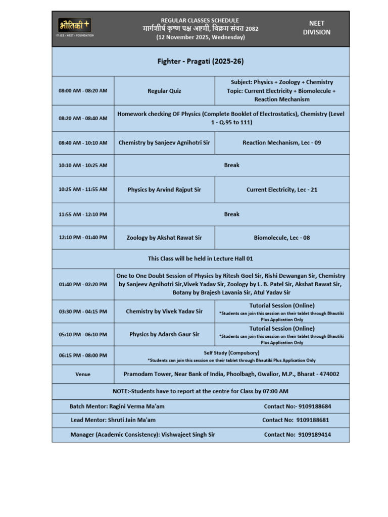 NEET Regular Classes Schedule 2025 | PDF | Natural Sciences | Physical ...