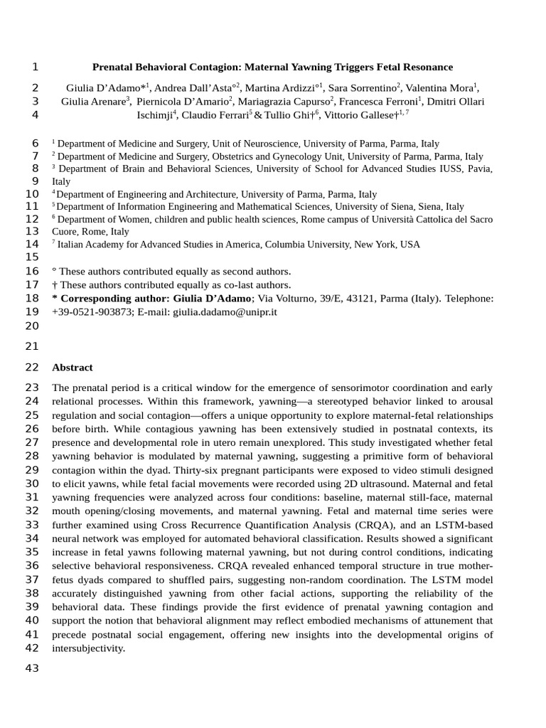 Gallese, Vittorio - Prenatal Behavioral Contagion | PDF | Fetus | Pregnancy