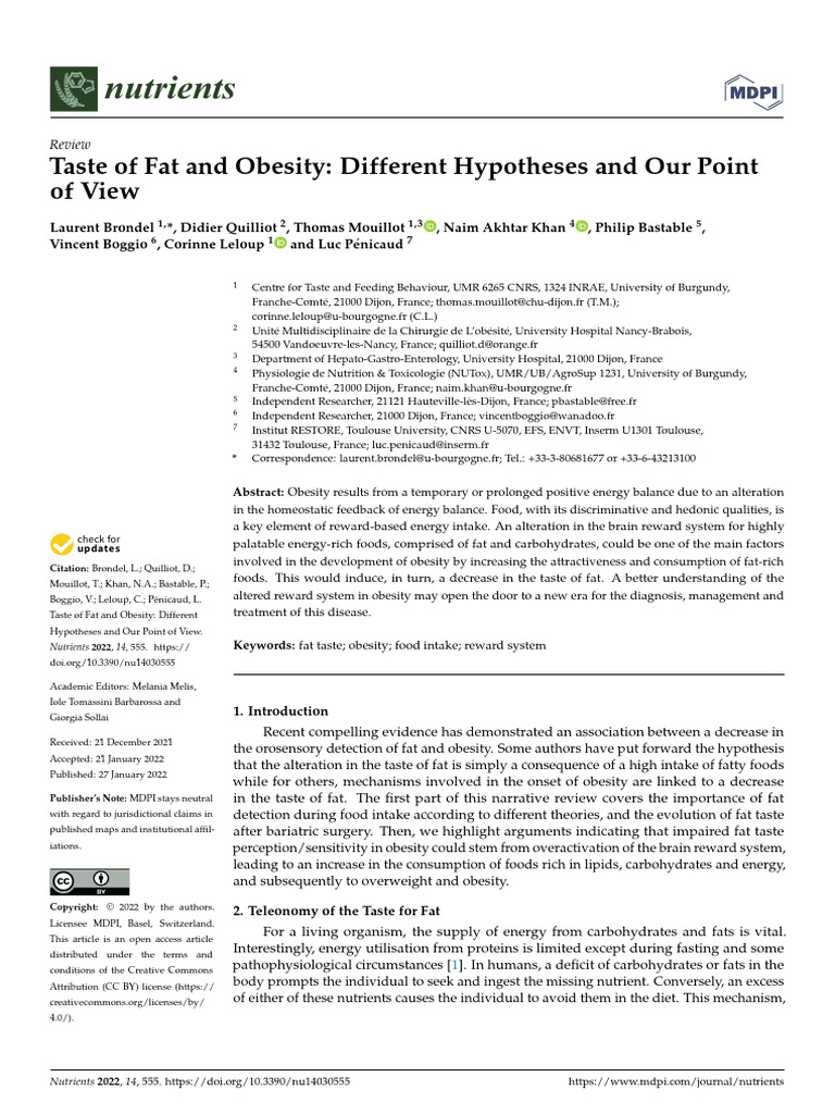 Fat Taste Perception and Obesity Insights | PDF | Taste | Fat
