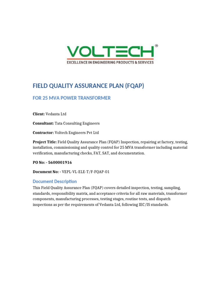 FQAP for 25 MVA Transformer Quality | PDF