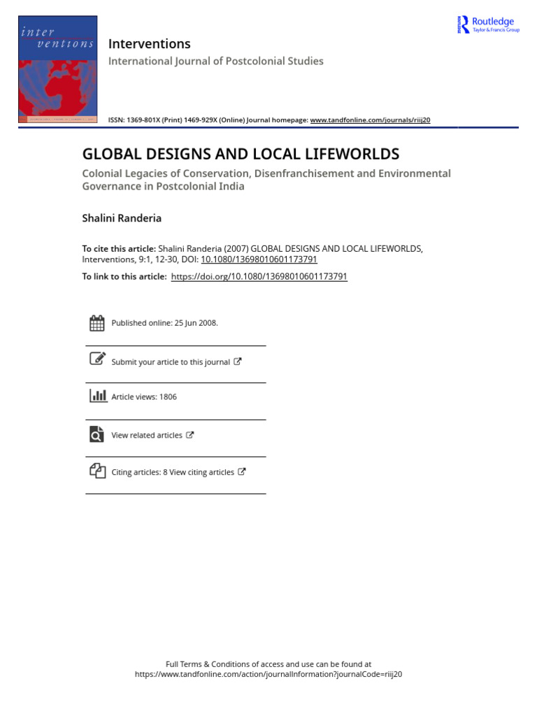 Global Designs and Local Lifeworlds | PDF | Protected Area | Ethnography