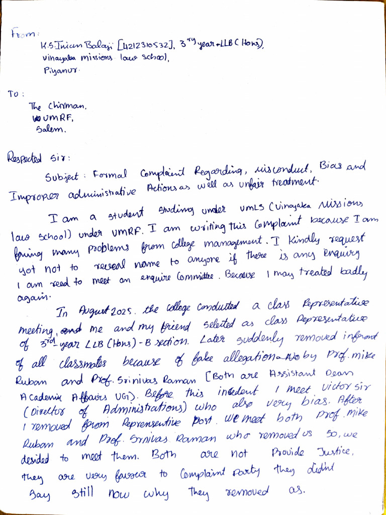 Formal Complaint Against Bias and Treatment | PDF