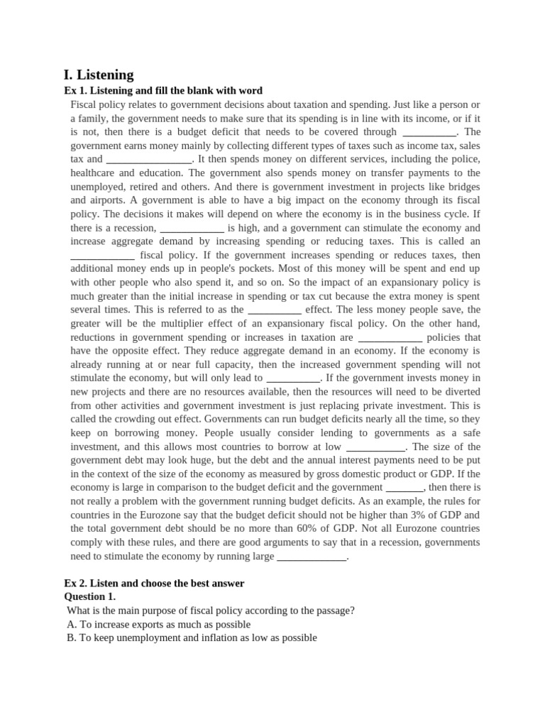 Fiscal Policy. Handout | PDF | Fiscal Policy | Government Budget Balance