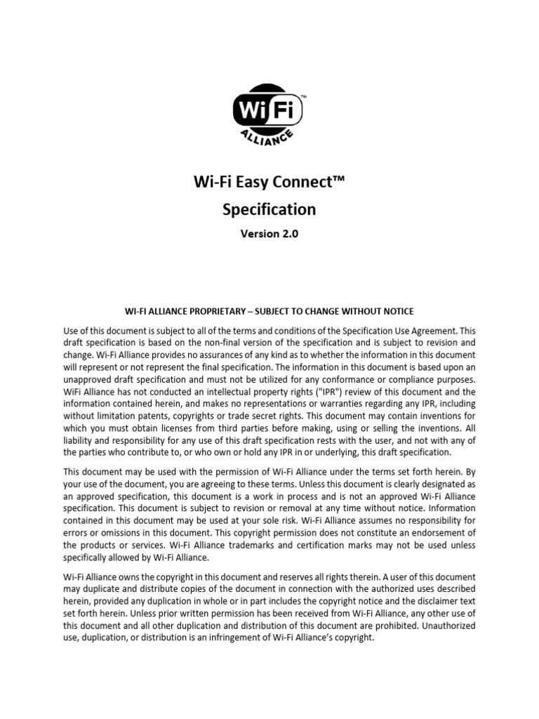 Wi-Fi Easy Connect Specification v2.0 | PDF | Intellectual Property | Wi Fi
